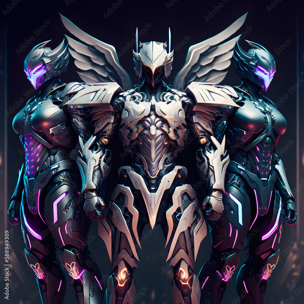robot cyborg soldiers, anime mecha battle suits Stock Illustration ...