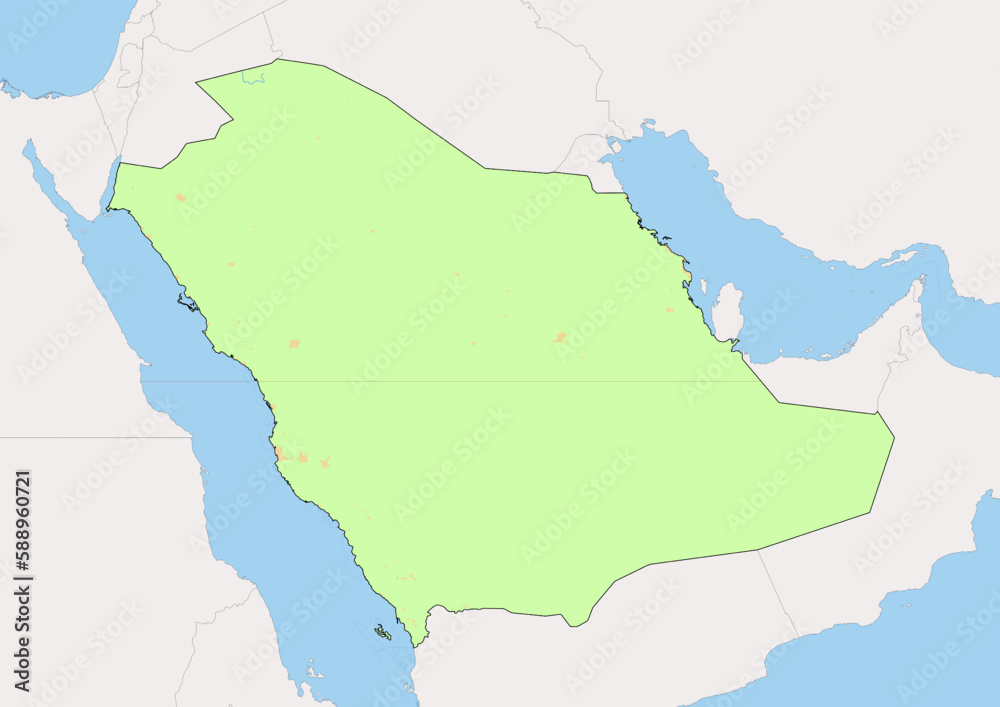High detailed vector Saudi Arabia physical map, topographic map of ...