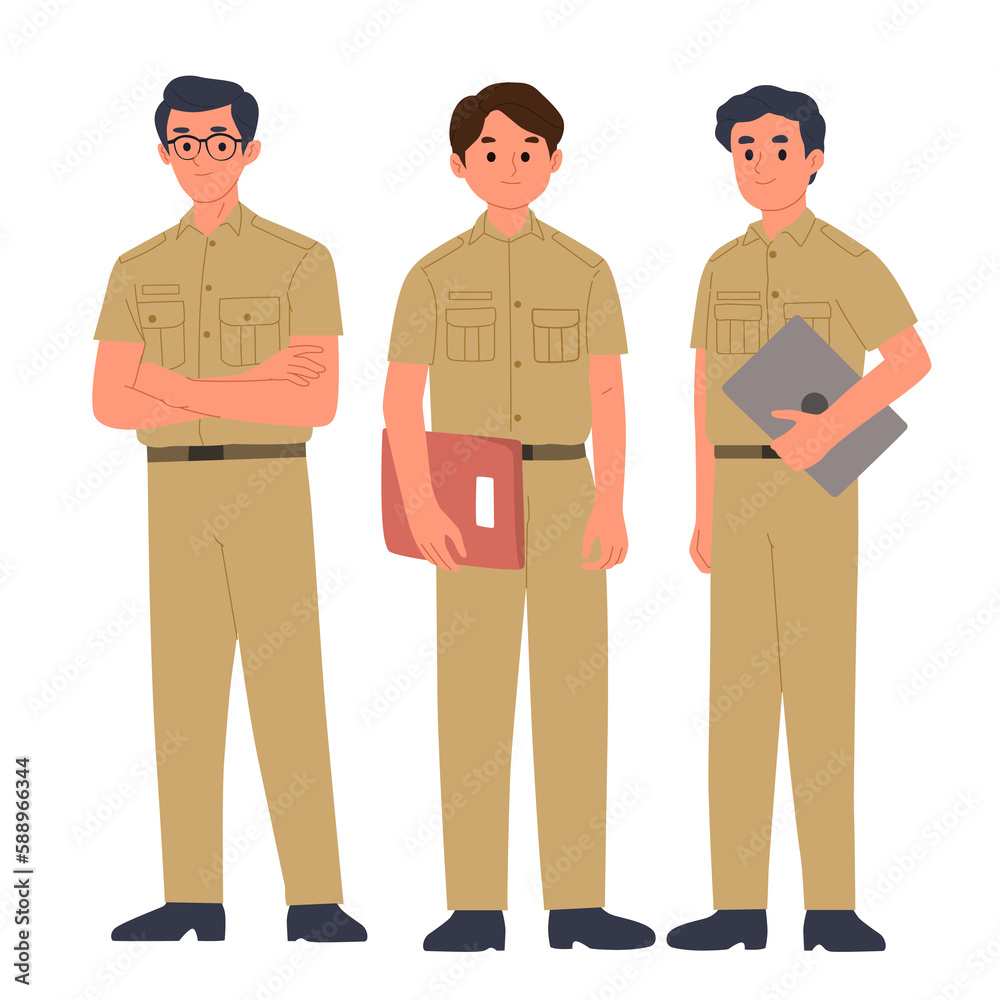 .vector illustration of civil servants in Indonesia with various ...