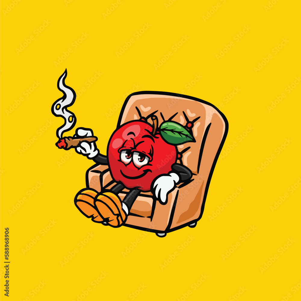 apple cartoon smoking blunt and high face stoned from weed cannabis bud ...
