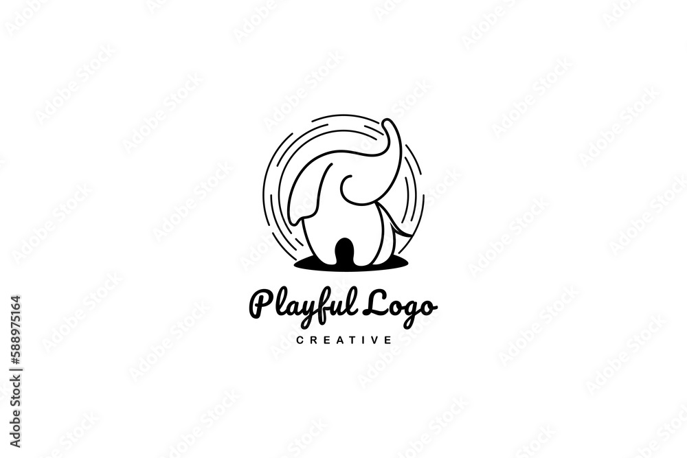 elephant logo having fun playing in mud on circle design abstract ...