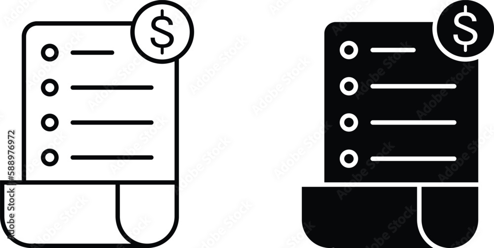 Receipt icon sheet, simple trendy flat style line and solid Isolated ...