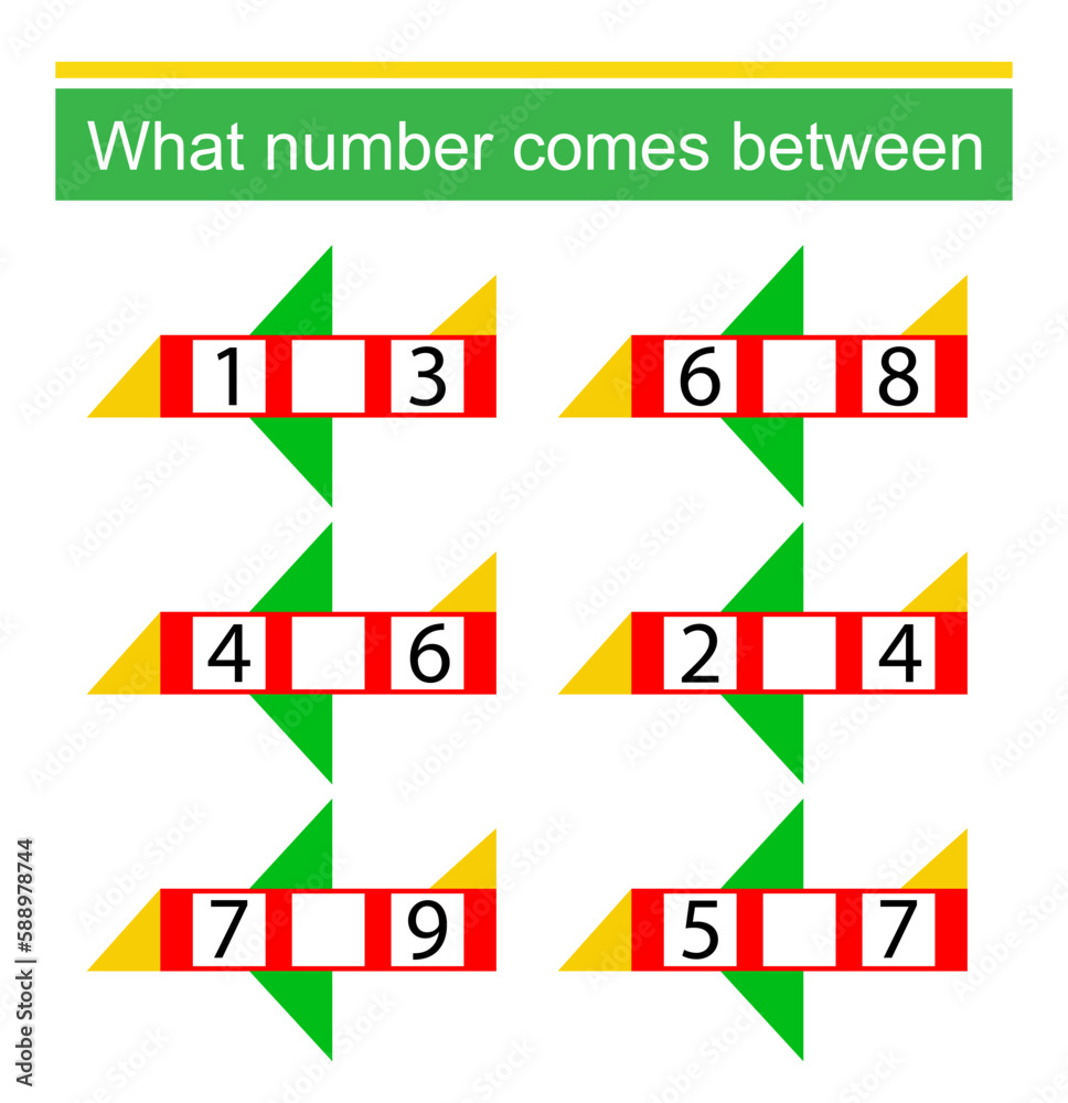 What number comes between? Math worksheets for kids. Vector ...