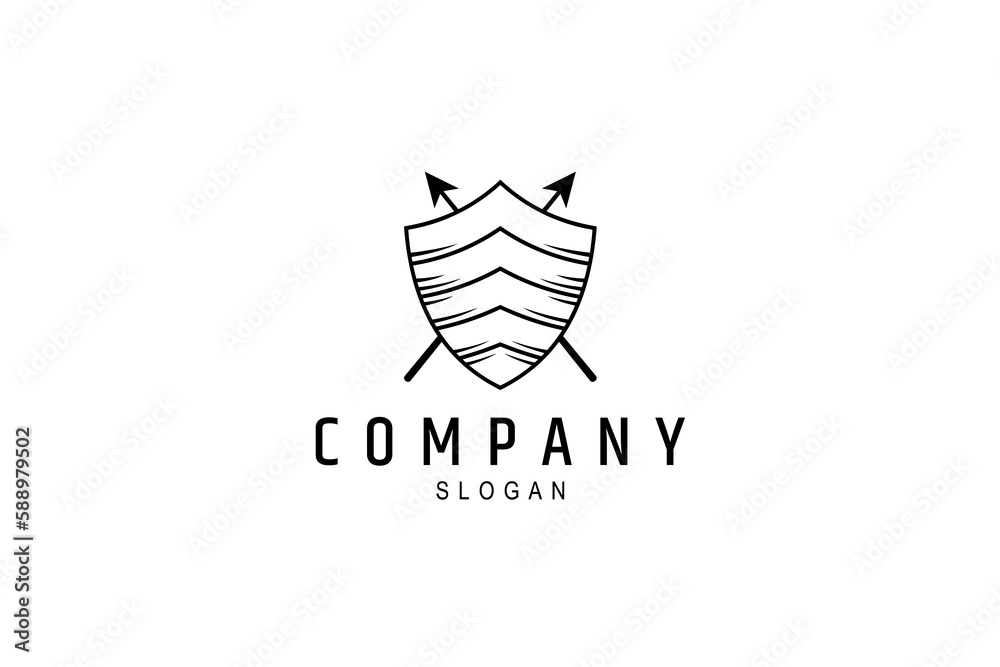 primitive native shield logo with spear in simple flat design style ...