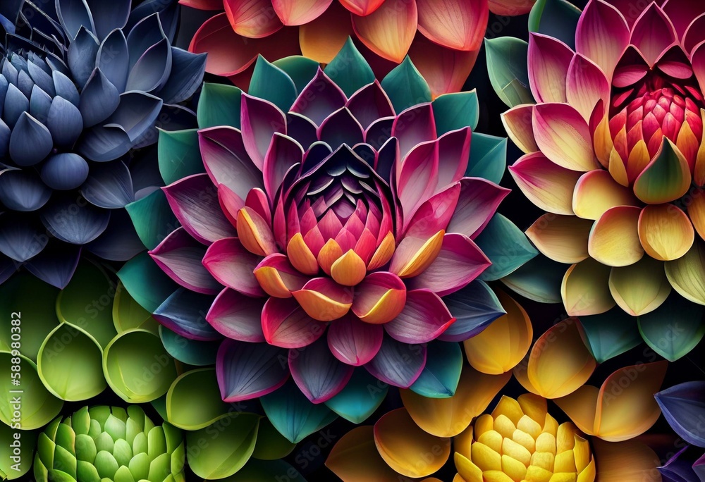 computer-generated image of a colorful lotus flower pattern. This is a ...