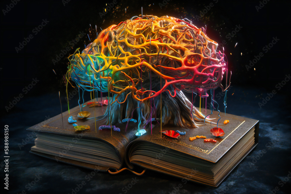 Observe as an open book ignites colorful neural connections within a ...