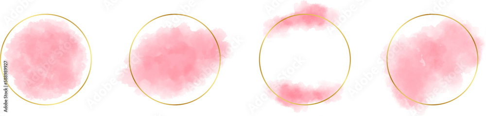 Gold frame with abstract splashes of pink watercolor brush strokes for ...