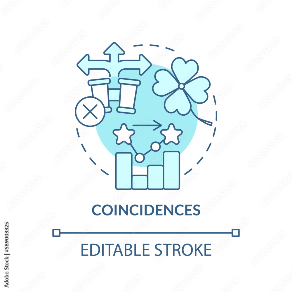 Coincidences turquoise concept icon. Accidental results. Causal research disadvantage abstract ...