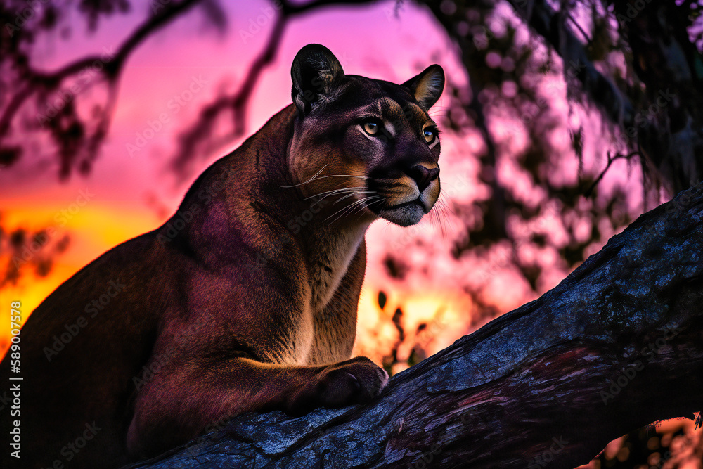 Discover the mesmerizing beauty of a Florida panther elegantly perched ...