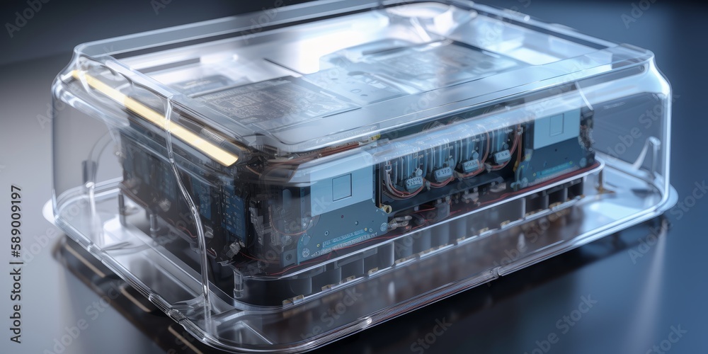 An electric vehicle battery pack with a transparent exterior ...