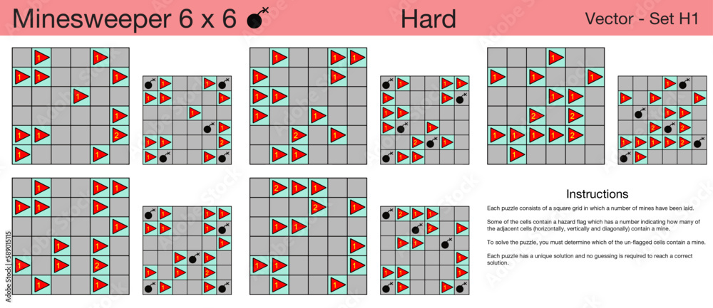 5 Hard Minesweeper 6 x 6 Puzzles. A set of scalable puzzles for kids ...