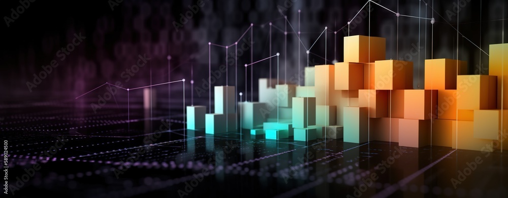 data cube graph boxes with wire bar graph, data connection technology ...