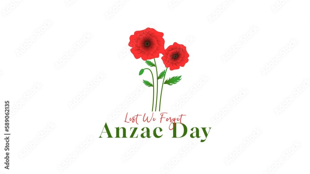 Anzac day animated text with a poppy flowers. Animated remembrance day ...