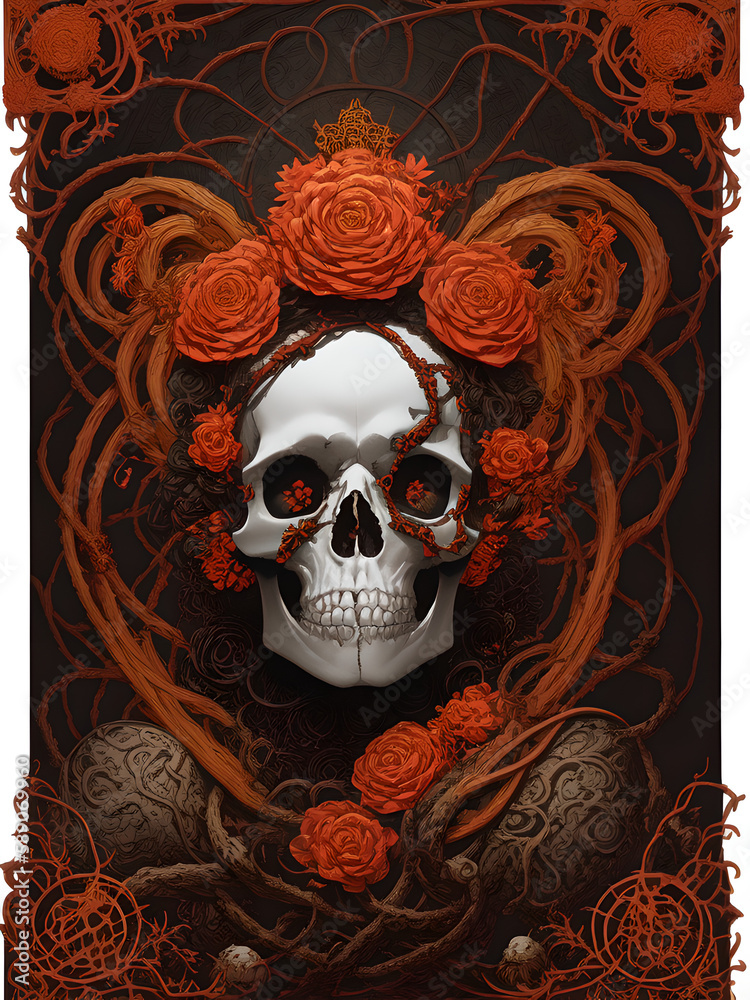 Tarot card with skulls, vines and roses - poster design - the death ...