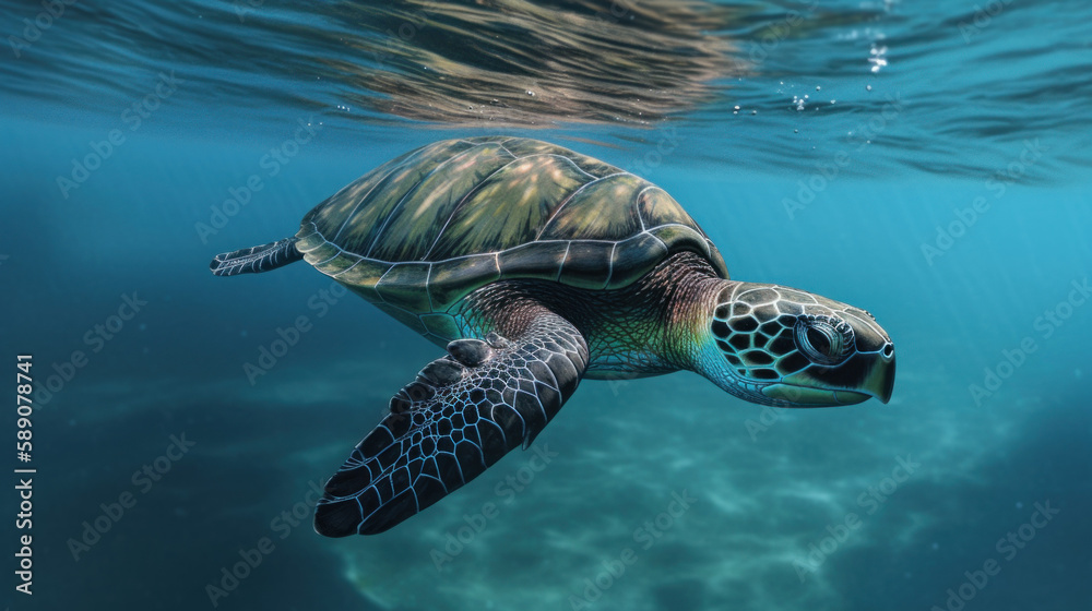 Turtle in ocean, sealife under the water, waterlife, generative ai ...