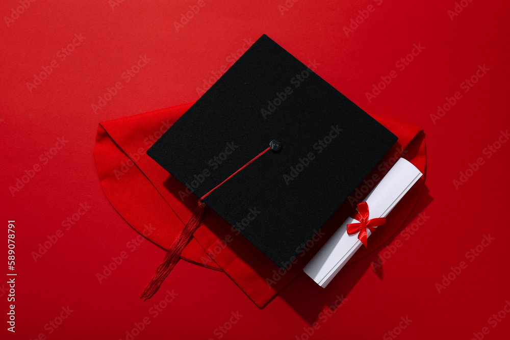 Graduation in high school and university concept, top view Stock Photo ...