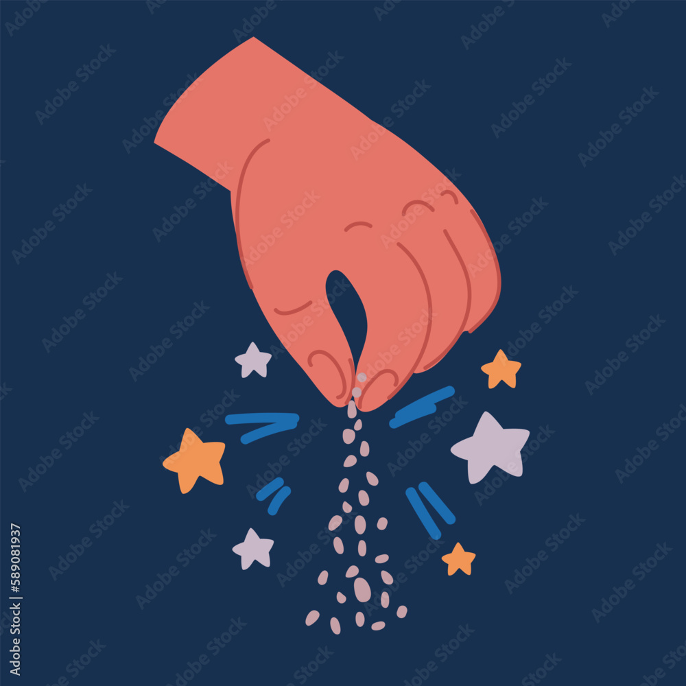 Cartoon vector illustration of Hand salting food. Pinch of salt. Stock ...