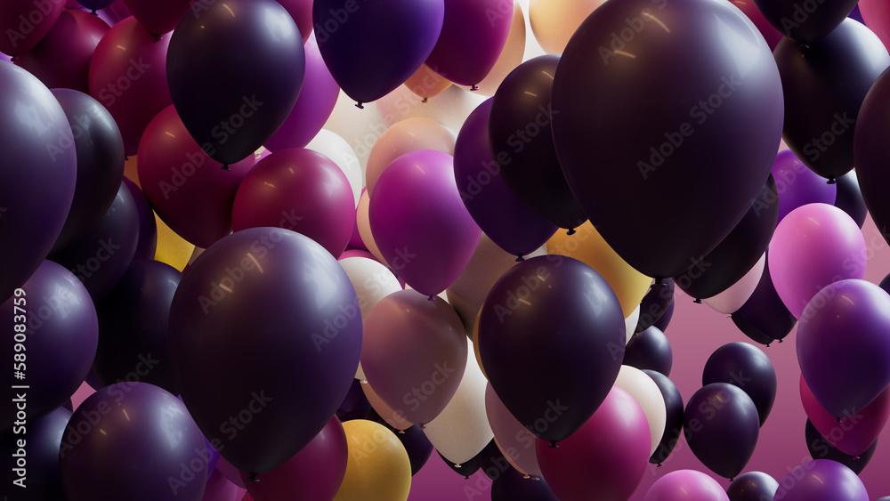 Purple, Yellow and Cream Balloons Rising in the Air. Contemporary ...