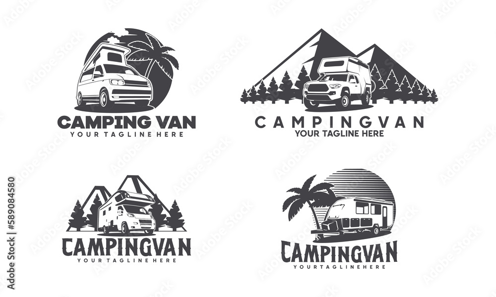Set of RV camper van classic style logo vector illustration, Perfect ...