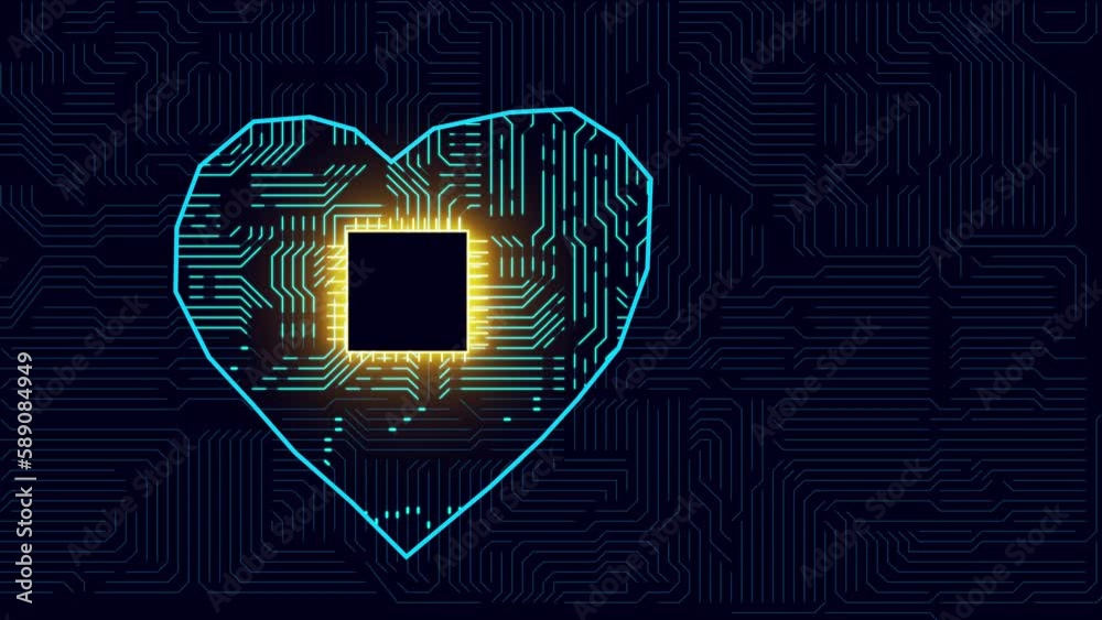 Circuit Board Heart Looping Seamless Motion Background Video Animation ...
