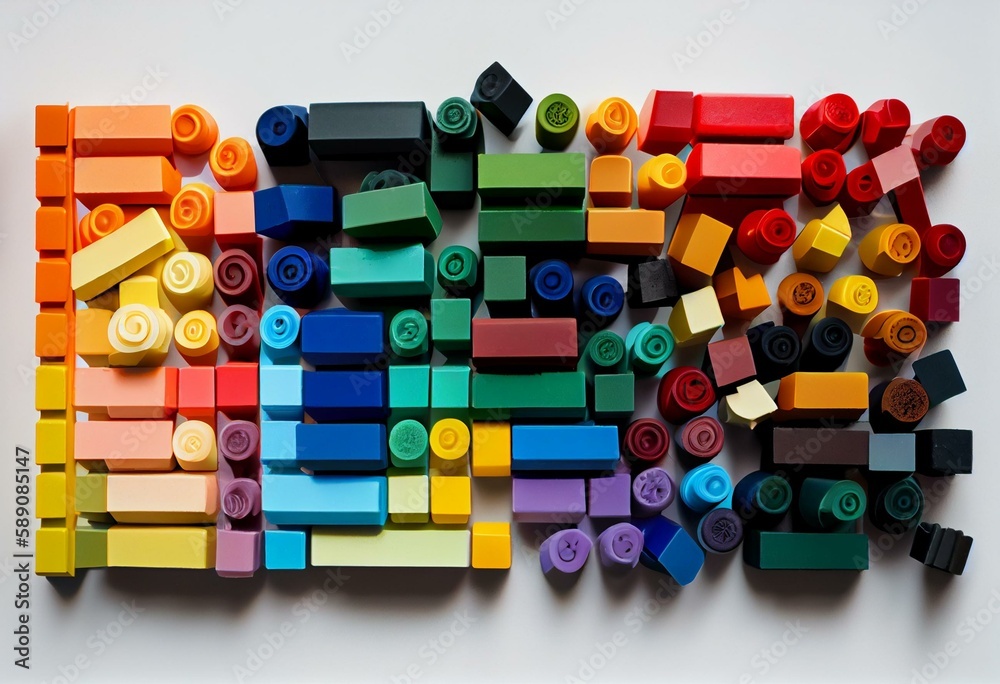 top view of wide pile various colorful rainbow colored stackable ...