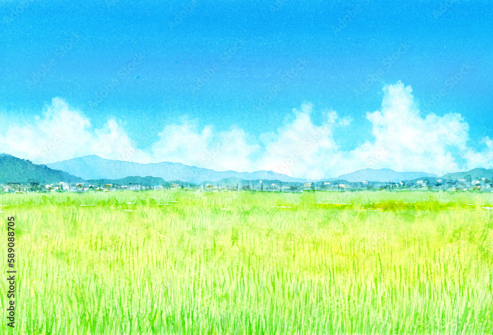 夏の田園風景 水彩画 Stock イラスト | Adobe Stock