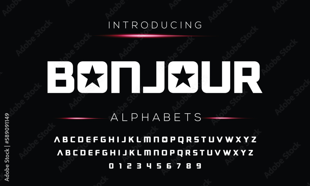 BONJOUR style alphabet. Thin segment line font, minimalist type for ...