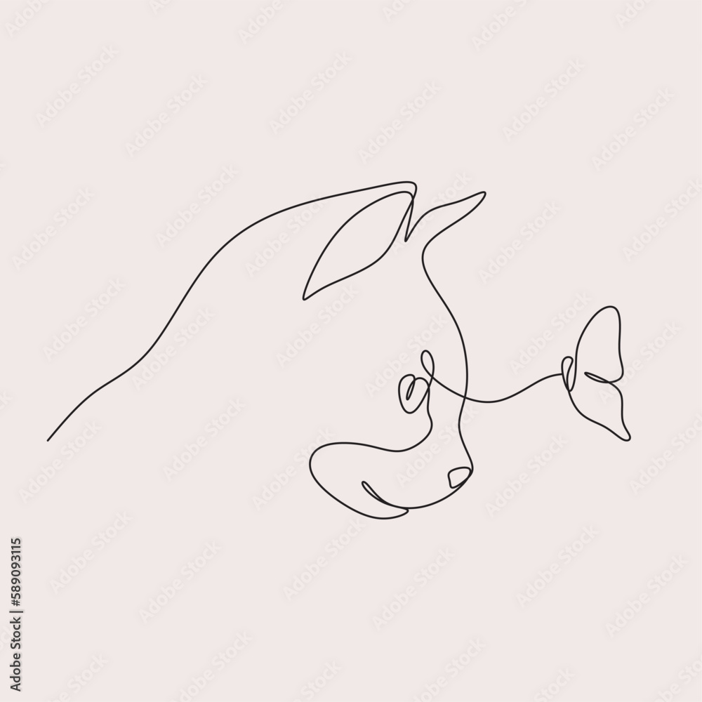 Continuous one-line drawing. Cat reaching up to catch a butterfly ...