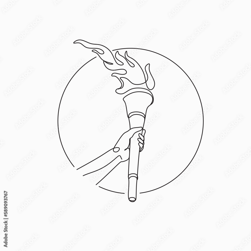 Greek man with torch line art vector illustration. A runner with a ...