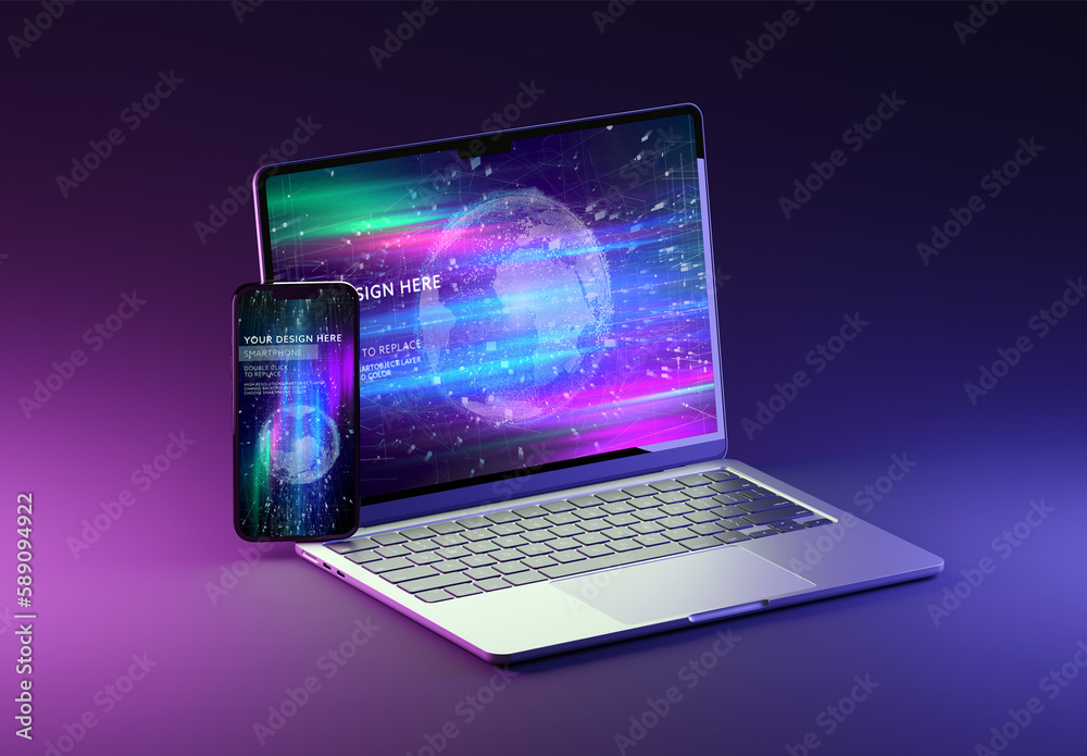 Customisable mock up of modern devices Stock Template | Adobe Stock
