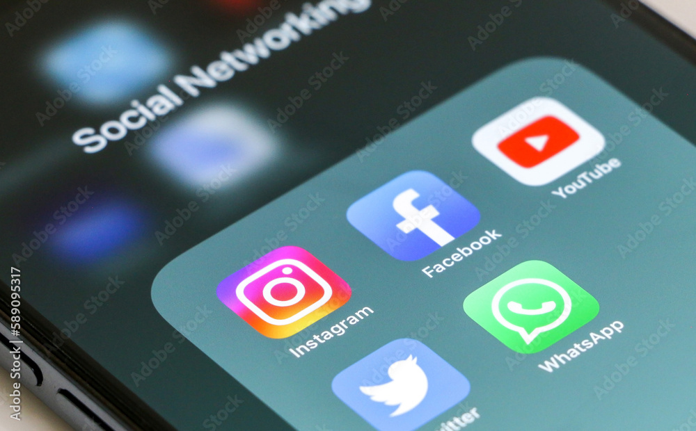 Popular social networking and social media apps, Instagram, Facebook ...