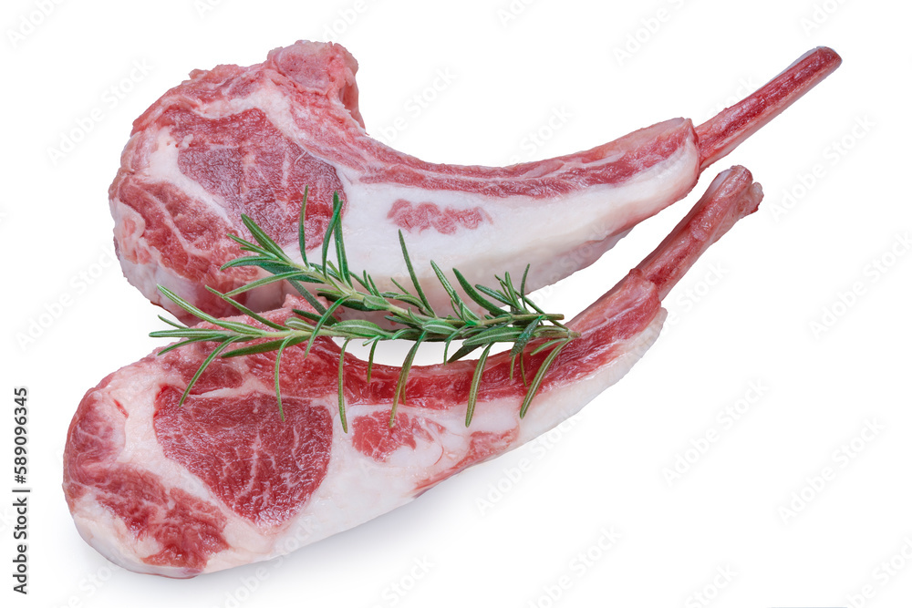 Australian lamb rack cutlets on white background or Raw Frenched Rack 8 ...