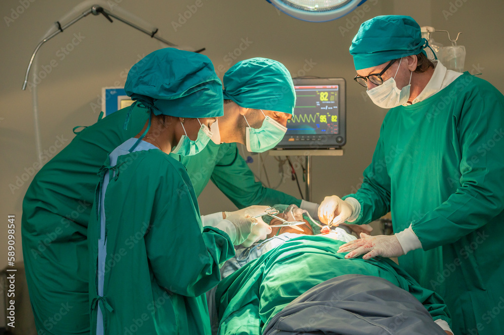 Team of surgery doctor in Operating Room, Assistant Hands out ...