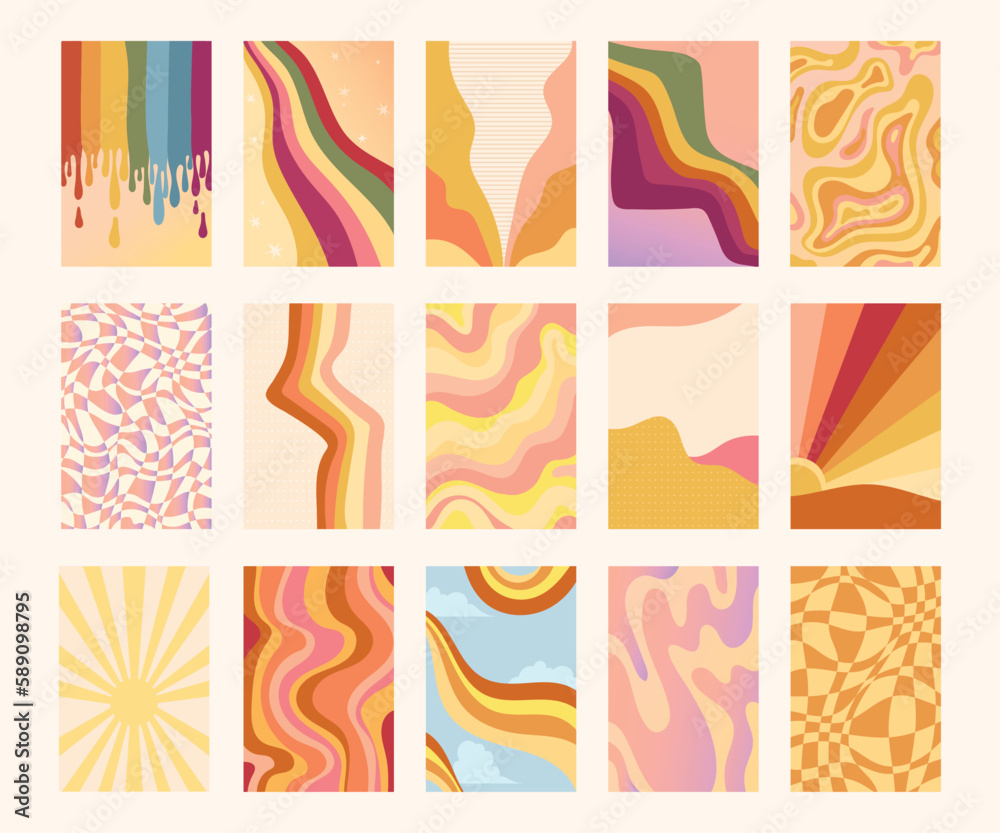 Groovy retro backgrounds pack, 70s nostalgia and positive vibes, bright ...