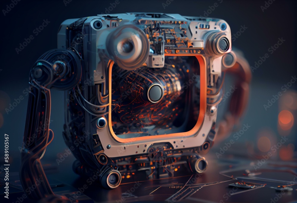 Deep learning artificial intelligence neural network. Robot pressing ...