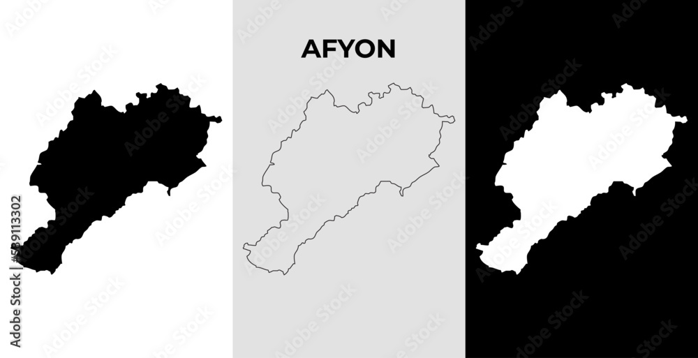 Afyon map vector illustration, Turkey, Asia, Filled and outline map ...