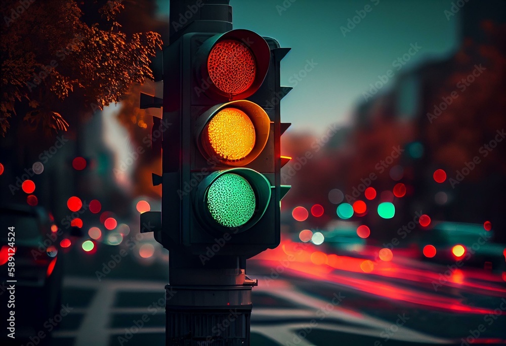 traffic light on the street created with Generative AI technology ...