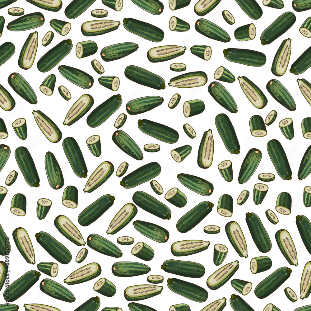 Seamless pattern with Marrow Squash or vegetable marrow. Courgette or ...