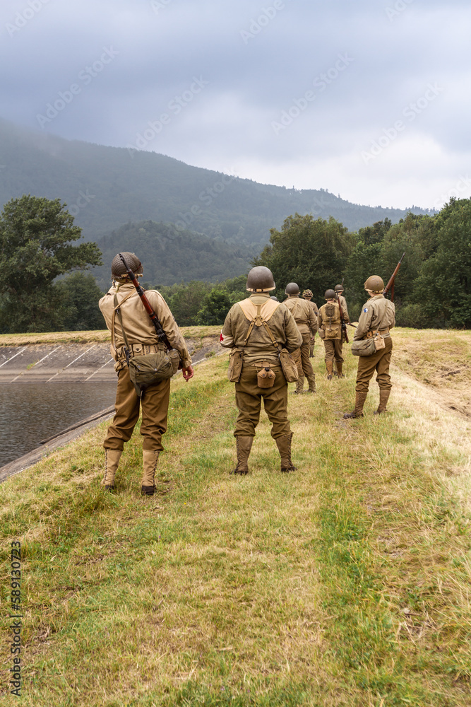 Historical reconstruction. World War II infantry division soldiers ...