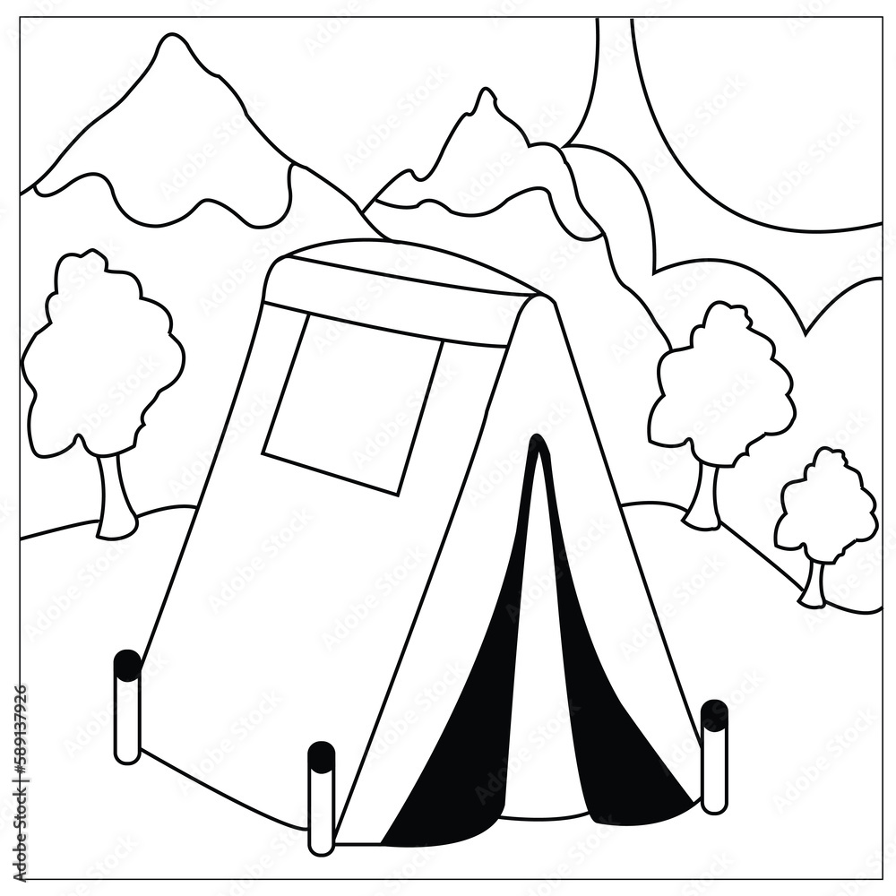 Vector Camping Coloring Page For Kids-Tent Stock Illustrations Camping ...
