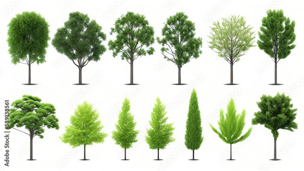 Assortment of lovely 3D trees isolated on a white background for use in ...