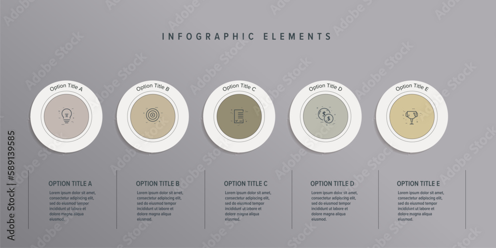 Business process chart infographics with 5 step circles. Round workflow ...