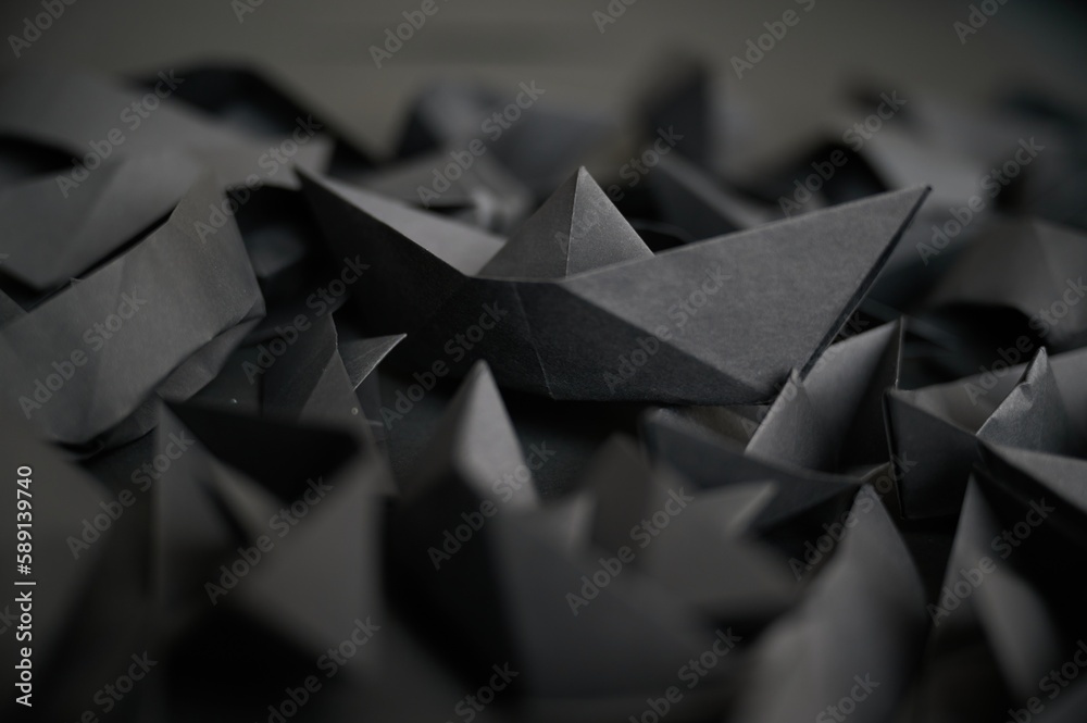 Levitating black paper ships Stock Illustration | Adobe Stock