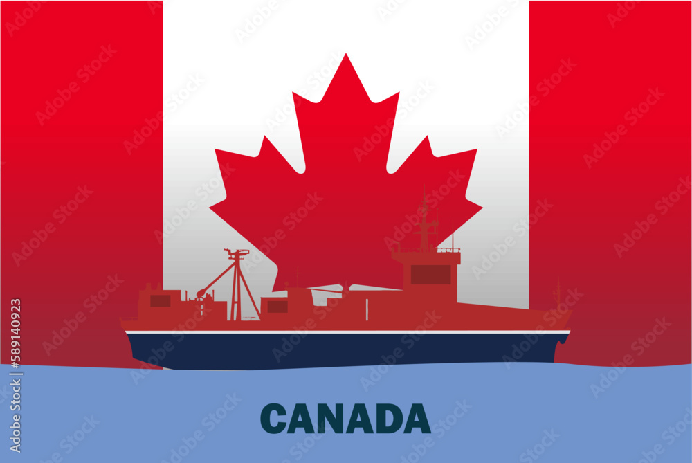 Sea transport with Canada flag, bulk carrier or big ship on sea, cargo ...