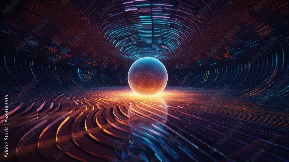 Enchanting cyber landscape with glowing moon and star, dimensional ...