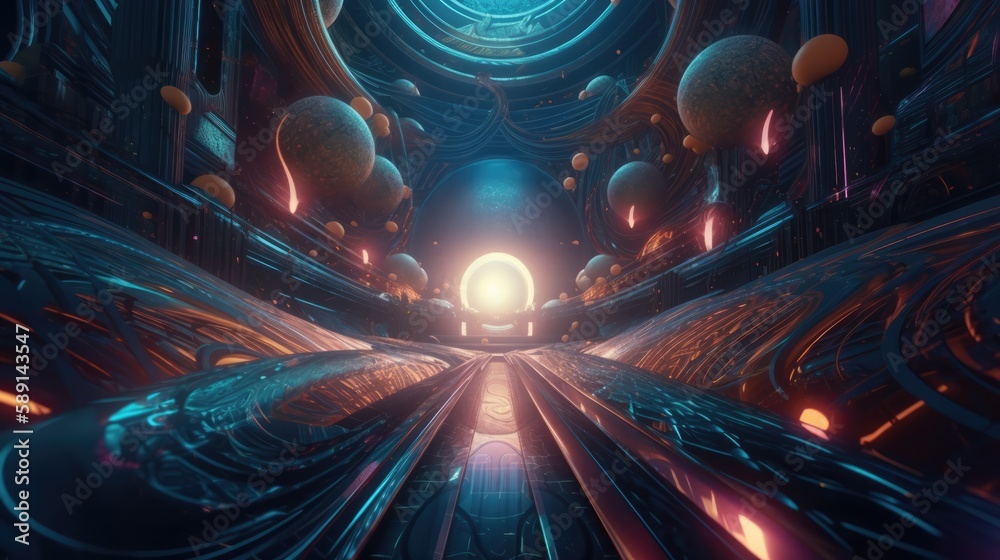 Enchanting cyber landscape with glowing moon and star, dimensional ...