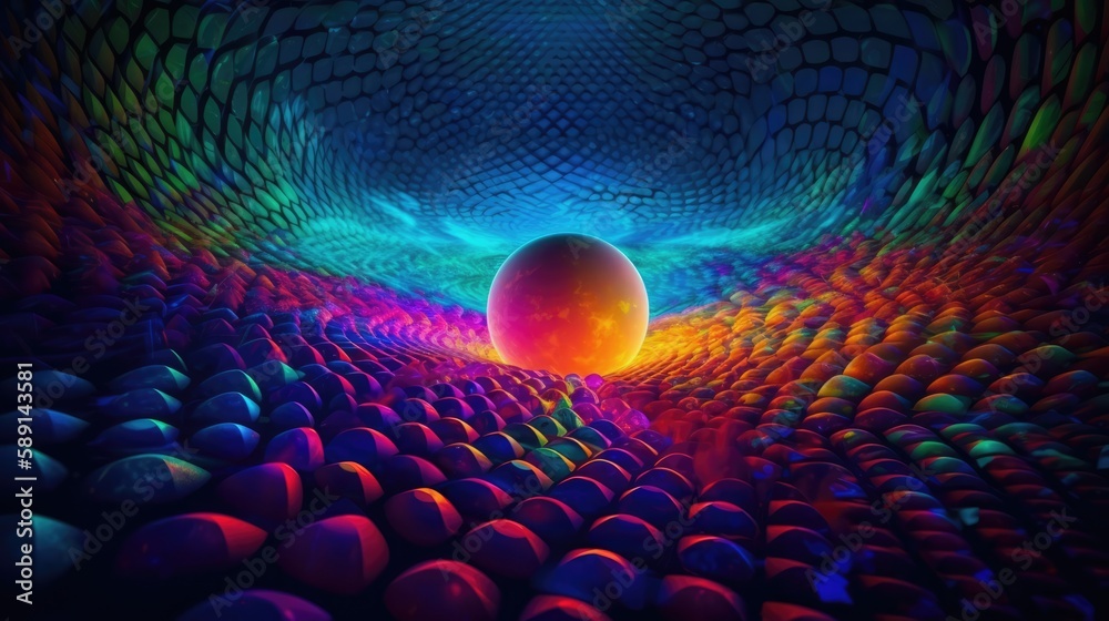 Enchanting cyber landscape with glowing moon and star, dimensional ...