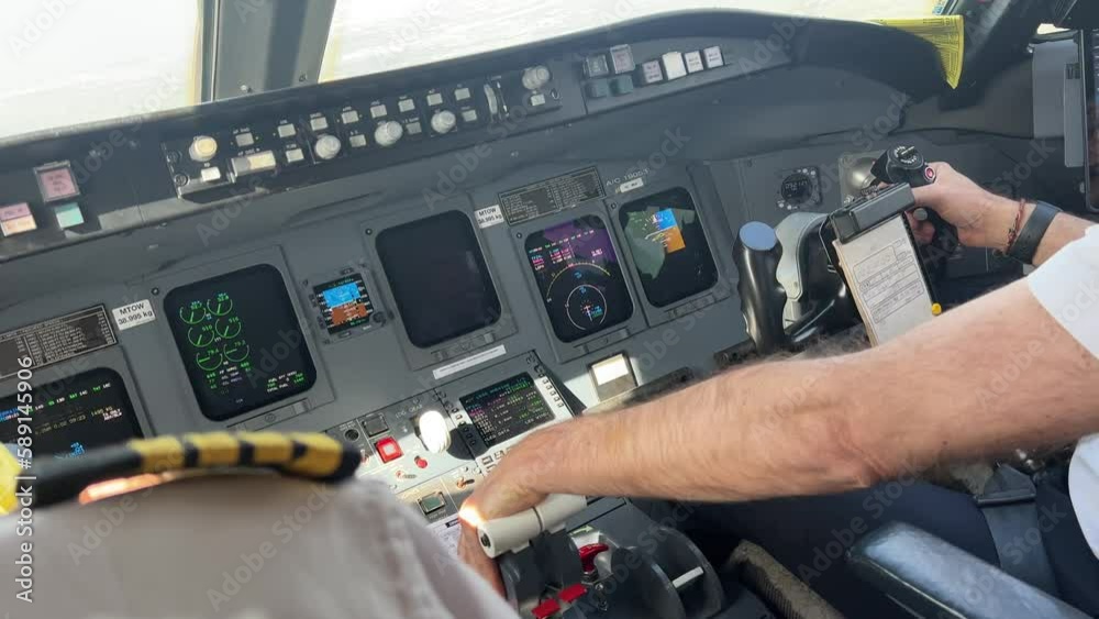 A pilot’s perspective of a medium size jet during a real flight ...