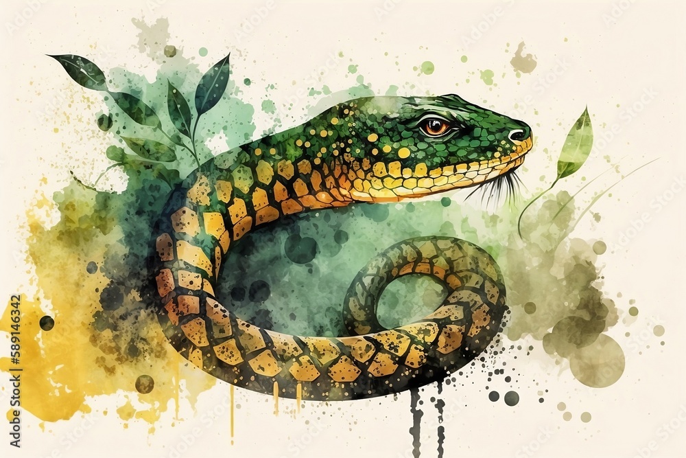 Slithering Beauties: Watercolor Snake Designs Clipart, Generative AI ...