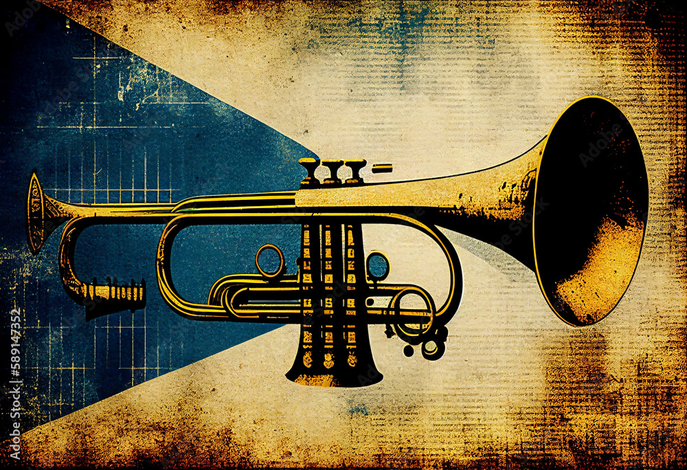 Brass trumpet background with an abstract vintage distressed texture ...